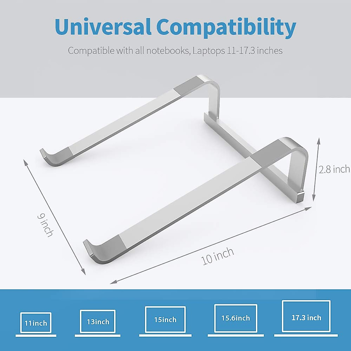 Laptop Stand for Desk，Stable MacBook Pro Stand，Ergonomic Aluminum Computer Riser for 12 13 15 16.2 inch ，Computer Cooling Stand for Mac MacBook Pro Air,HP, Dell, More PC Notebook (Silver)