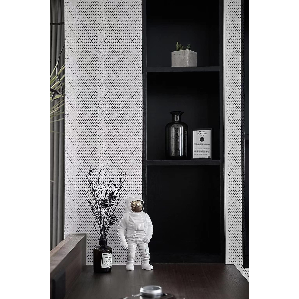 Grey and Black Peel and Stick Contact Paper Self Adhesive Modern Dots Wallpaper Removable Vinyl Film Decorative Shelf Drawer Liner Sticker 17.3 inch x 118 inch (White and Black, 17.3 inch x 118 inch)