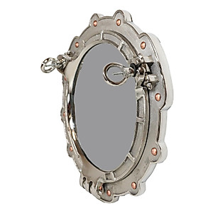 Ebros Gift Polished Aluminum Nautical Marine Round Ship Porthole Folding Wall Mirror Decor 14.5" Diameter Ocean Sailor Sea Exploration and Travel Accent