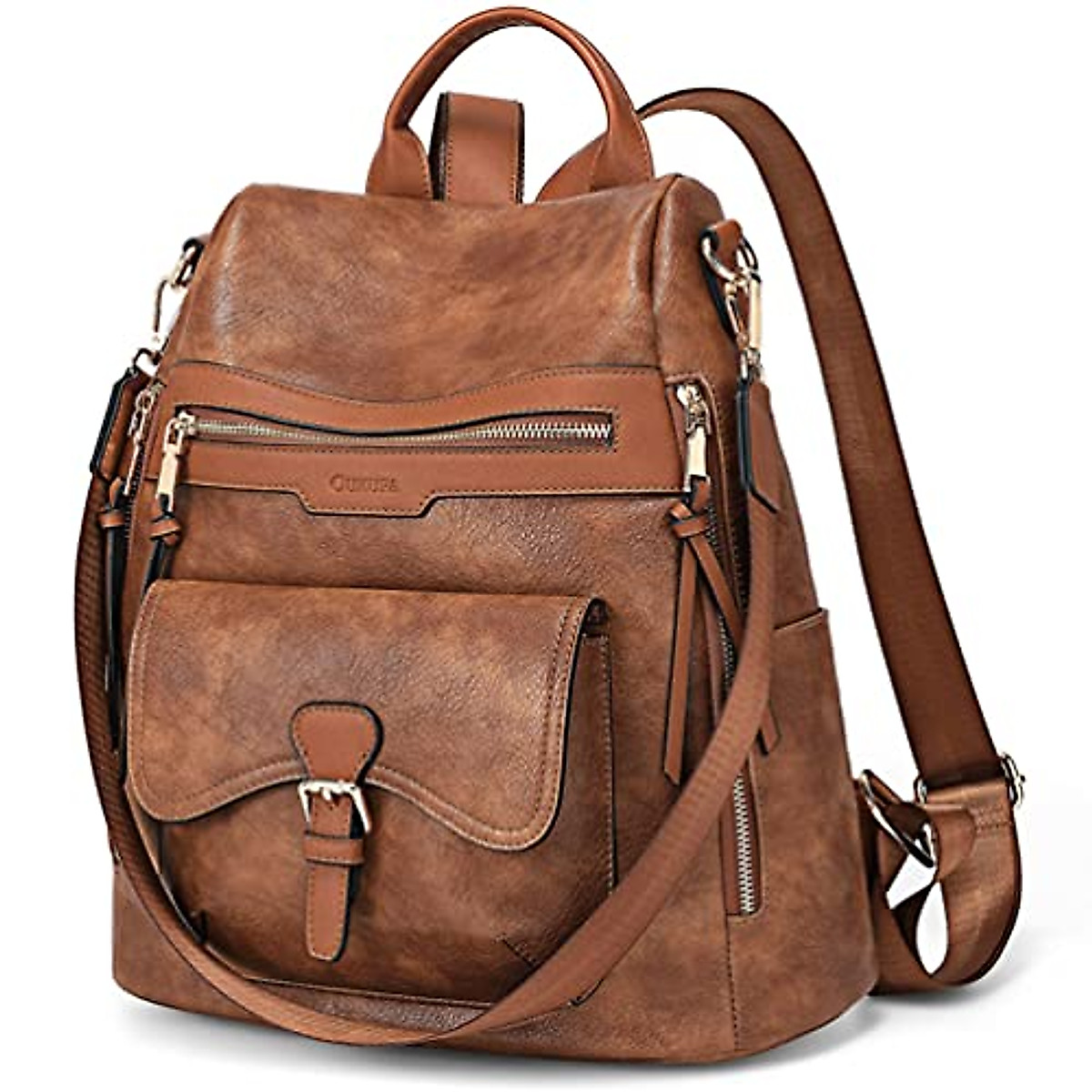 OUKUPA Fashion Backpack Purses for Women Men,Leather Convertible Shoulder Satchel Handbags Designer Anti-theft Travel College Backpacks Ladies Bookbag Waterproof Lightweight Multipurpose Brown