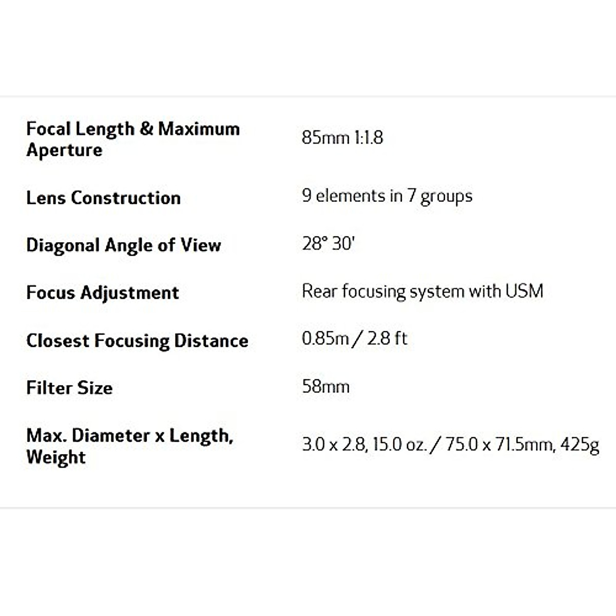 Canon EF 85mm f/1.8 USM Medium Telephoto Lens for Canon SLR Cameras - Fixed