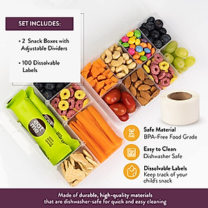 Mothercould Snack Box Set for Kids - 8 Compartments, Reusable Snack Solution with 100 Dissolvable Labels | Easy to Clean, Dishwasher Safe, BPA-Free, Food Grade, Durable and Secure Design (2 Pack)