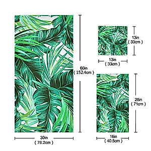 ALAZA Palm Leaf Tropical Plant Green Leaf Towel Bathroom Sets 3 Piece Bath Towel Sets1 Bath Towel 1 Hand Towel 1 Washcloth Soft Luxury Absorbent Decorative Towels for Beach Gym Spa