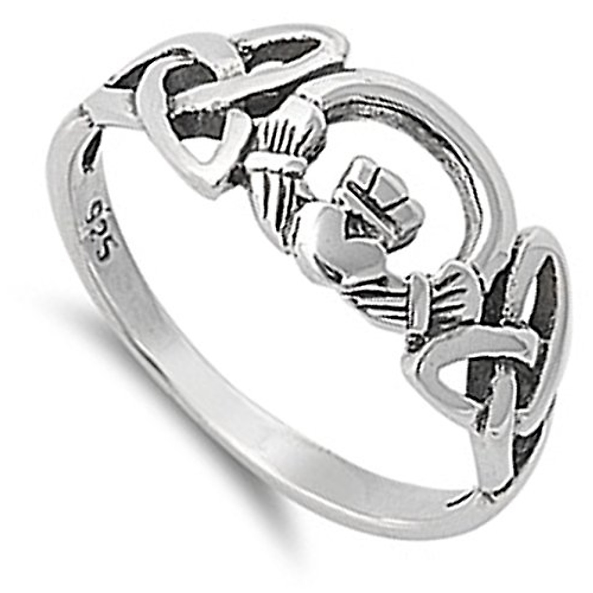 Sterling Silver Women's Celtic Claddagh Irish Ring Unique Band 8mm Size 13