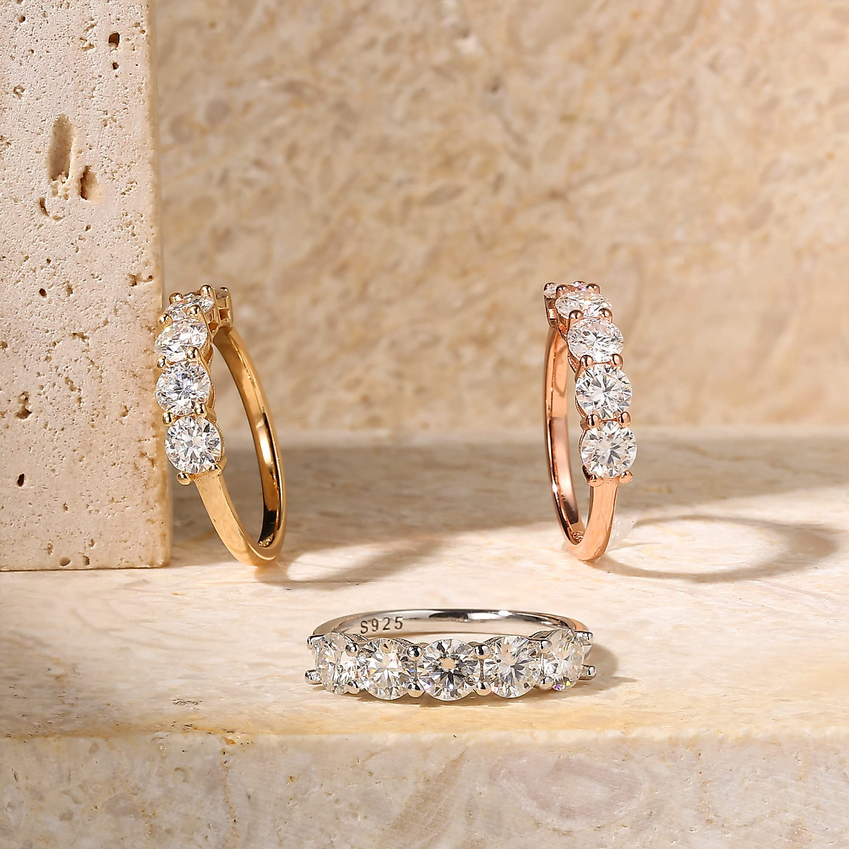 SMILEST Moissanite Wedding Band for Women, D Color VVS1 Clarity Lab Created Diamond Stackable Rings 14K White Gold Vermeil 925 Sterling Silver Fake Diamond Eternity Ring Moissanite Anniversary Rings