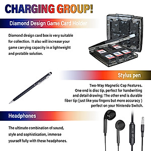 Deruitu Switch Accessories Bundle Compatible with Nintendo Switch, Kit with Carrying Case, Screen Protector, Compact Playstand, Game Case, Joystick Cap, Charging Dock,Steering Wheel, (18 in 1)