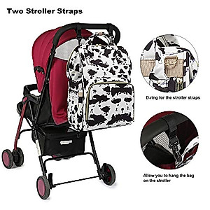 Yusudan 3 in 1 Cow Print Diaper Bag Backpack for Baby Girls Boys, Nappy Bags with Diaper Pad Stroller Straps