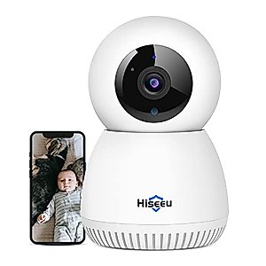 Hiseeu 【2K, Smart Motion Tracking 3MP Wireless Security Camera for Home, WiFi Pet Camera for Baby Monitor, Nanny, Dog and Cat, Phone App,360-degree, 2 Way Audio, Night Vision,Compatible with Alexa