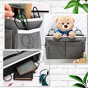 6 Pcs Wall Hanging Storage Bag Wall Hanging Organizer Bag with Hooks Closet Hanging Wall Basket with Pocket Linen Cotton Wall Organizer for Bedroom Bathroom Dormitory, 11.4 x 7.5 x 4''(Pure)