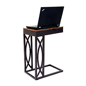 Leisure Space SeeTable - Stash with Device Stand, Charging Station, and Storage (Dark Brown Frame/Walnut Finish Table Top) - C Table/End Table/Side Table/Accent Table