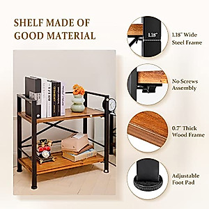 Crofy Rustic Bookshelf, 2 Tier Real Wood Bookshelf, Metal Book Shelf for Storage, Bookcase for Office Organization and Storage, 12.6 D x 23.62 W x 22.83 H Inches, Black