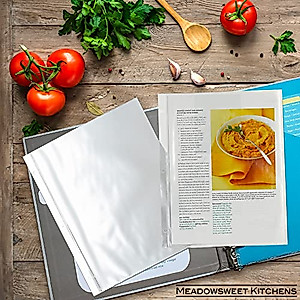Meadowsweet Kitchens Full Size Clear Plastic Sheets Protector Pages for Recipe Organizer - 20 Clear Sheet Protectors for 3 Ring Binder, Plastic Sleeves for Paper Recipes, 8.5 x 11 Page, 3 Hole Punched