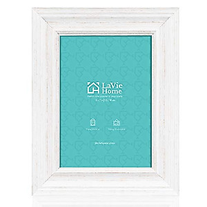 LaVie Home 5x7 Picture Frames (1 Pack, Distressed White) Rustic Photo Frame Set with High Definition Glass for Wall Mount & Table Top Display