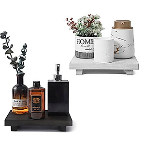 Small Bathroom Counter Organizer Wooden Decorative Trays Rectangular Cosmetic Holder for Kitchen, Soap, Lotion Bottle, Plant, Cosmetic, Retro Black & White