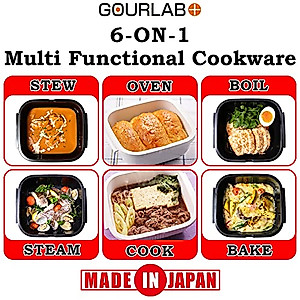GOURLAB+ Microwave Cookware 6 in 1 Anyday Cookware Freezer & Oven Safe, Vegetable, Rice, Ramen Microwave Steamer BPA Free (Black) - Made in Japan…