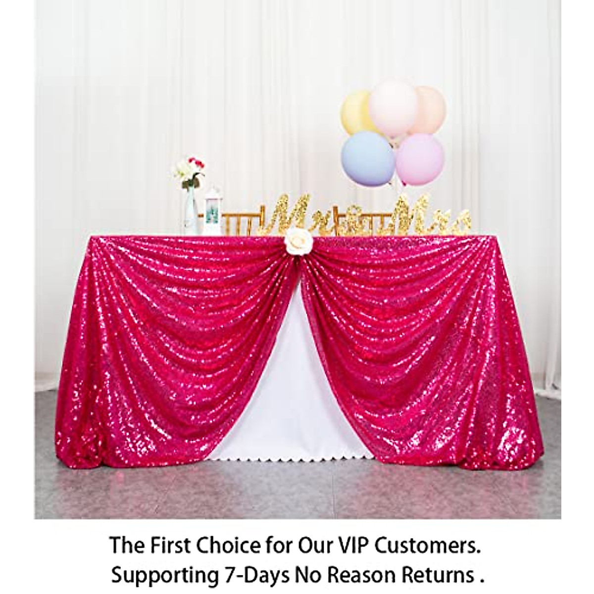 ShinyBeauty Hot Pink Sequin Tablecloth Rectangle 60inx102in Sequin Tablecloth for Wedding/Party-Fuchsia