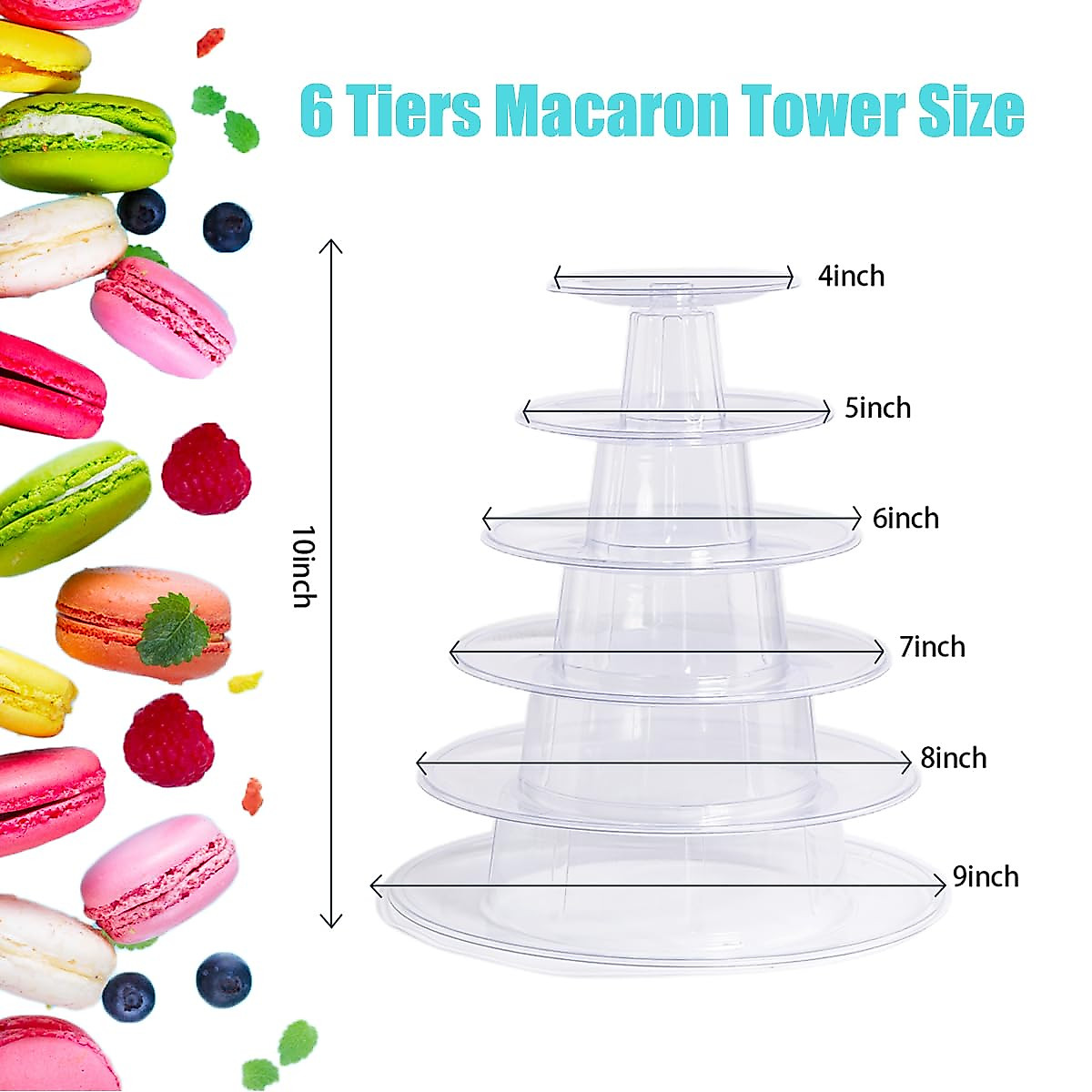 6 Tiers Round Macaron Tower Cake Stand Macaron Display Rack , Plastic Tiered Cake Dessert Serving Tower Tray for Wedding,Baby Shower and Birthday Party Decor