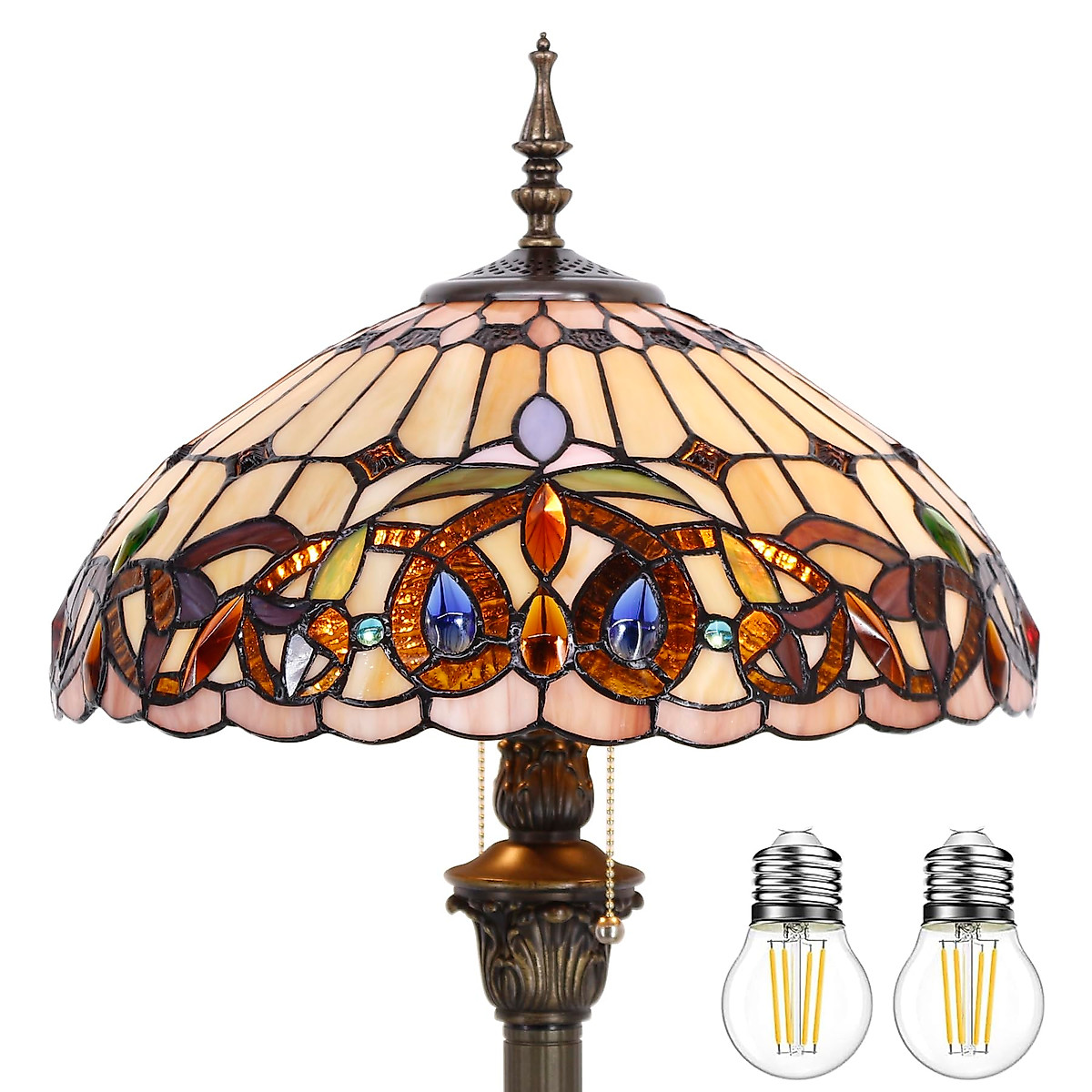 WERFACTORY Tiffany Floor Lamp Serenity Victorian Stained Glass Standing Reading Light 16X16X64 Inches Antique Pole Corner Lamp Decor Bedroom Living Room Home Office S021 Series
