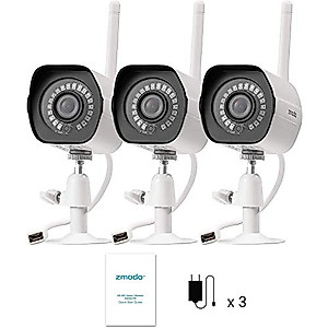 Zmodo Security Camera Outdoor (3 Pack), 1080p Indoor/Outdoor Camera Wireless WiFi, Night Vision, Motion Detection, Cameras for Home Security, Human/Pets/Vehicles Detection, Weatherproof, Remote View