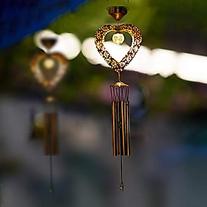 newvivid Solar Powered Wind Chimes Solar Heart-Shaped LED Wind Chimes Crackle Glass Ball LED Light with Metal Tubes Waterproof for Home Garden Patio Party Festival Decor…