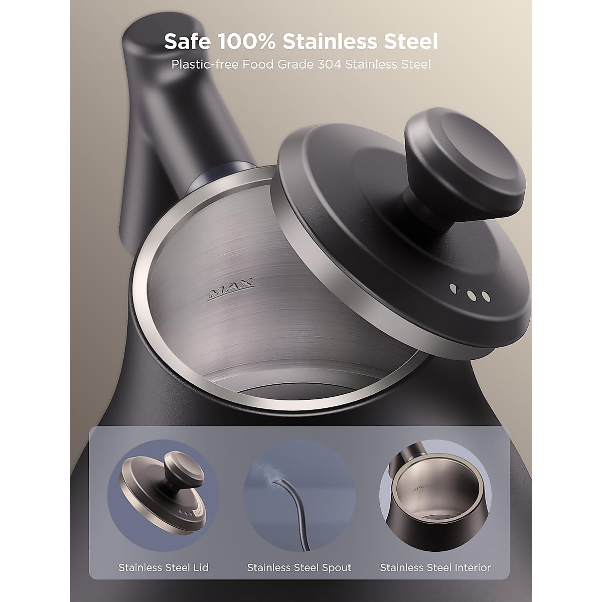 Govee Smart Electric Kettle, WiFi Variable Temperature Control Gooseneck Kettle, Pour Over Kettle and Tea Kettle, Alexa Control, 1200W Quick Heating, 100% Stainless Steel, 0.8L, Matte Black