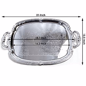 Maro Megastore (Pack of 4) 21-Inch x 13.5-Inch Elegant Victoria Floral Engraved with Handle Serving Tray Silver Metal Plate Platter Food Decorative Buffet Wedding Party (Extra Large) T166-4pk