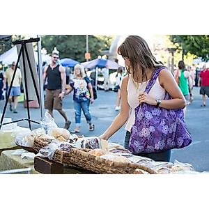 ChicoBag VITA Purple Blooms Designer Compact Reusable Shopping Tote with Attached Pouch and Carabiner Clip - Bliss