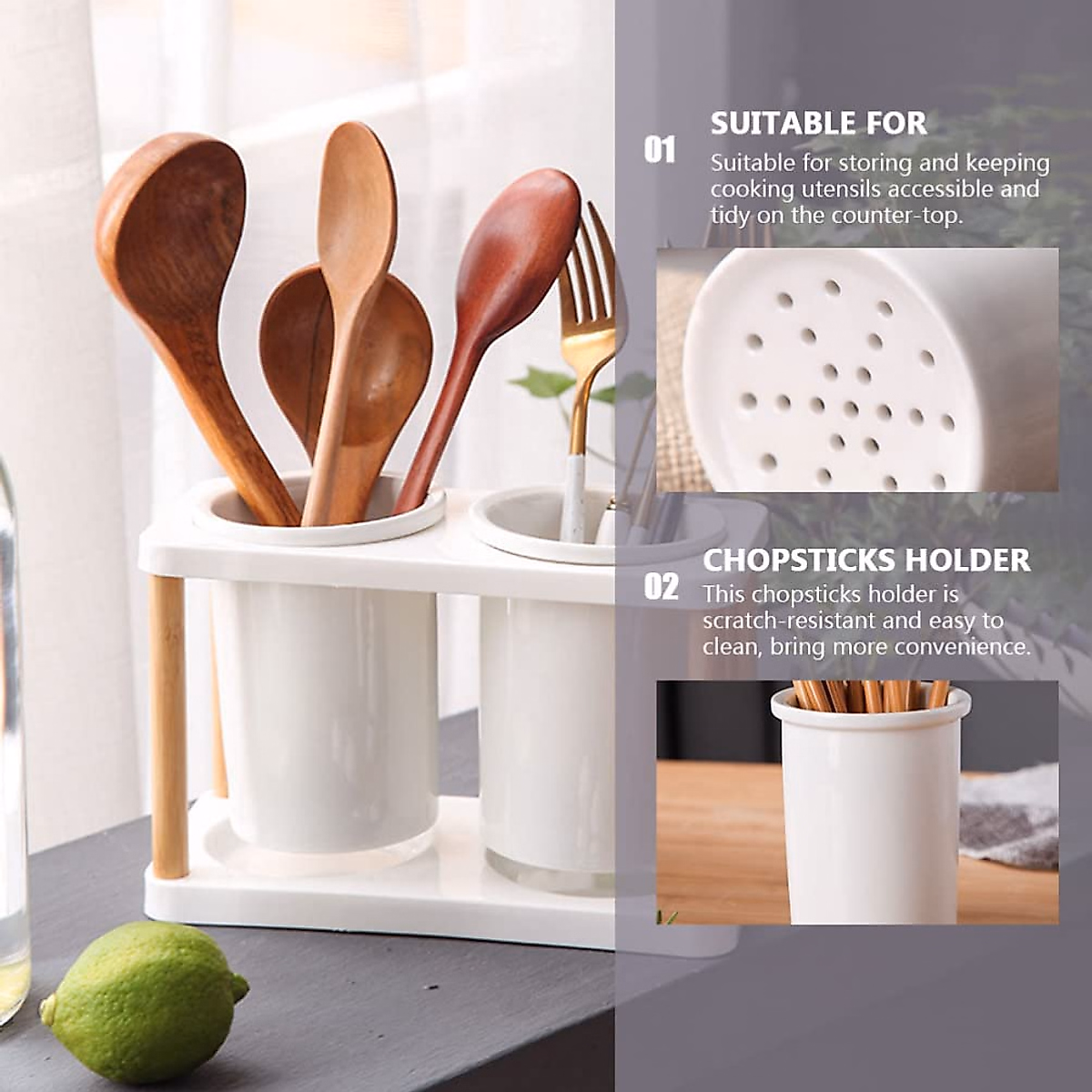 Cabilock 1pc Chopstick Holder Utensil Organizers Spoon Organizer Utensil Holder Kitchen Decor Spoon Storage Rack Flatware Holder Kitchen Organizer Spoon Holder Wooden Nordic Kitchenware