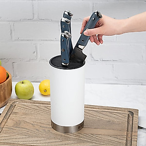 Restaurantware Sensei 4.3 x 8.8 Inch Round Knife Block 1 Round Slotted Knife Holder - Soft Touch Holds 9 Knives White Plastic Universal Knife Holder For Easy Storage