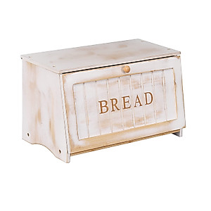 HOMEKOKO Vintage Large Wood Bread Box for Kitchen Counter, Retro Design Single Layer Bamboo Large Capacity Food Storage Bin (White)
