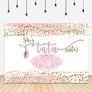 Lofaris 7x5ft Tutu Cute Backdrop for Girls Baby Shower Photography Background Golden Dots Girls Birthday Party Decorations Banner Blush Pink Glitter Ballet Shoes Tutu Photo Booth Props