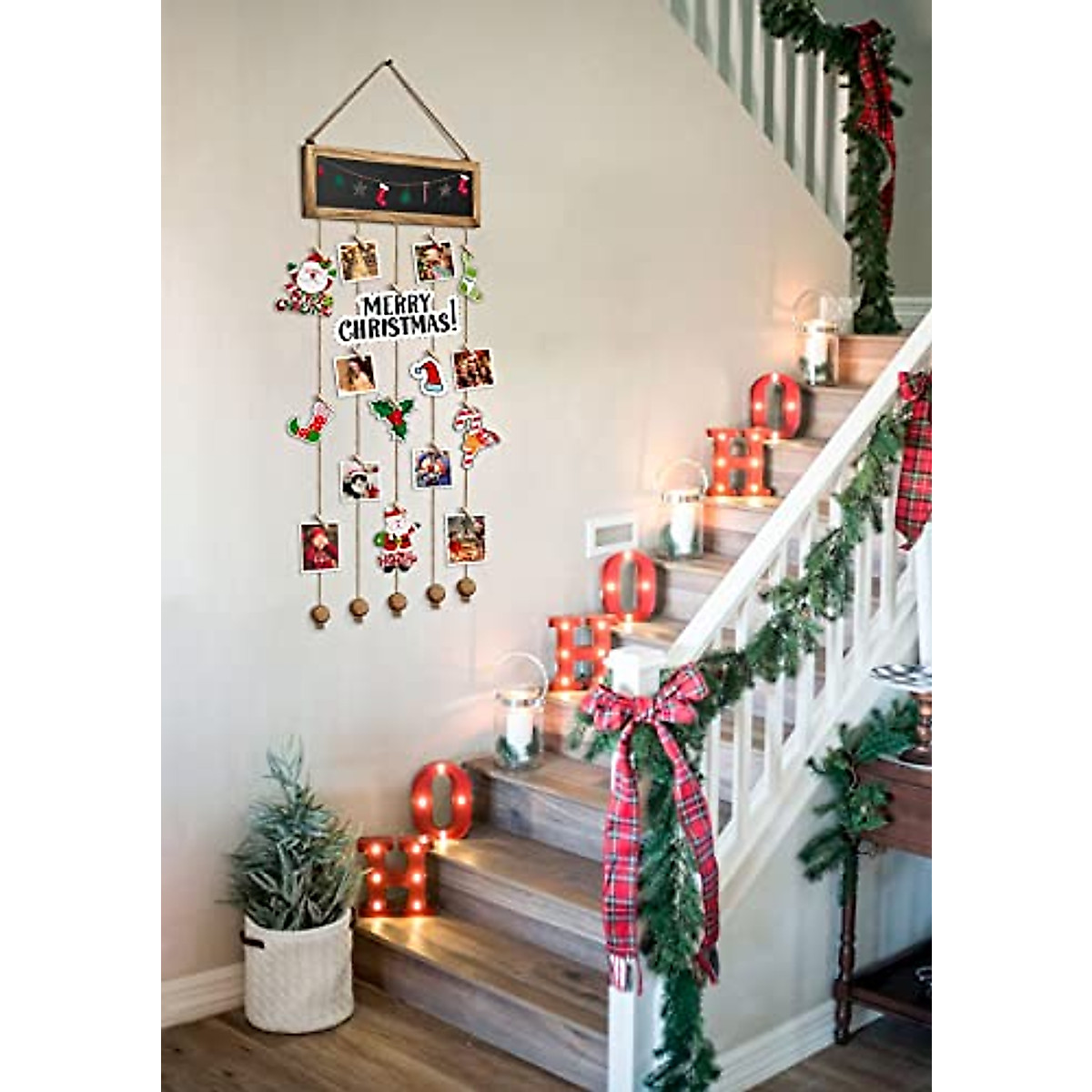 Bikoney Picture Frames Collage Photo Hanging Display Picture Board Wood Rustic Frames for Wall Decor and Dorm Room Decor with Blackboard and 30 Clips Carbonized Black