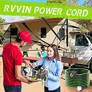 RVVIN 50 Amp 25 Feet RV Extension Cord, 14-50P to SS2-50R Heavy Duty STW Generator Extension Cord for RV Camper and Generator to House, with Locking Connector, ETL Listed (Black&Green)