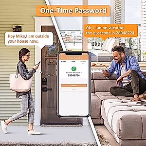 Tinewa Keyless Entry Door Lock with 2 Lever Handles, Fingerprint Entry Door Handleset, Electronic Digital Keypad Deadbolt with App, Auto Lock & One Touch Locking, Front Smart Door Handle Sets, Black