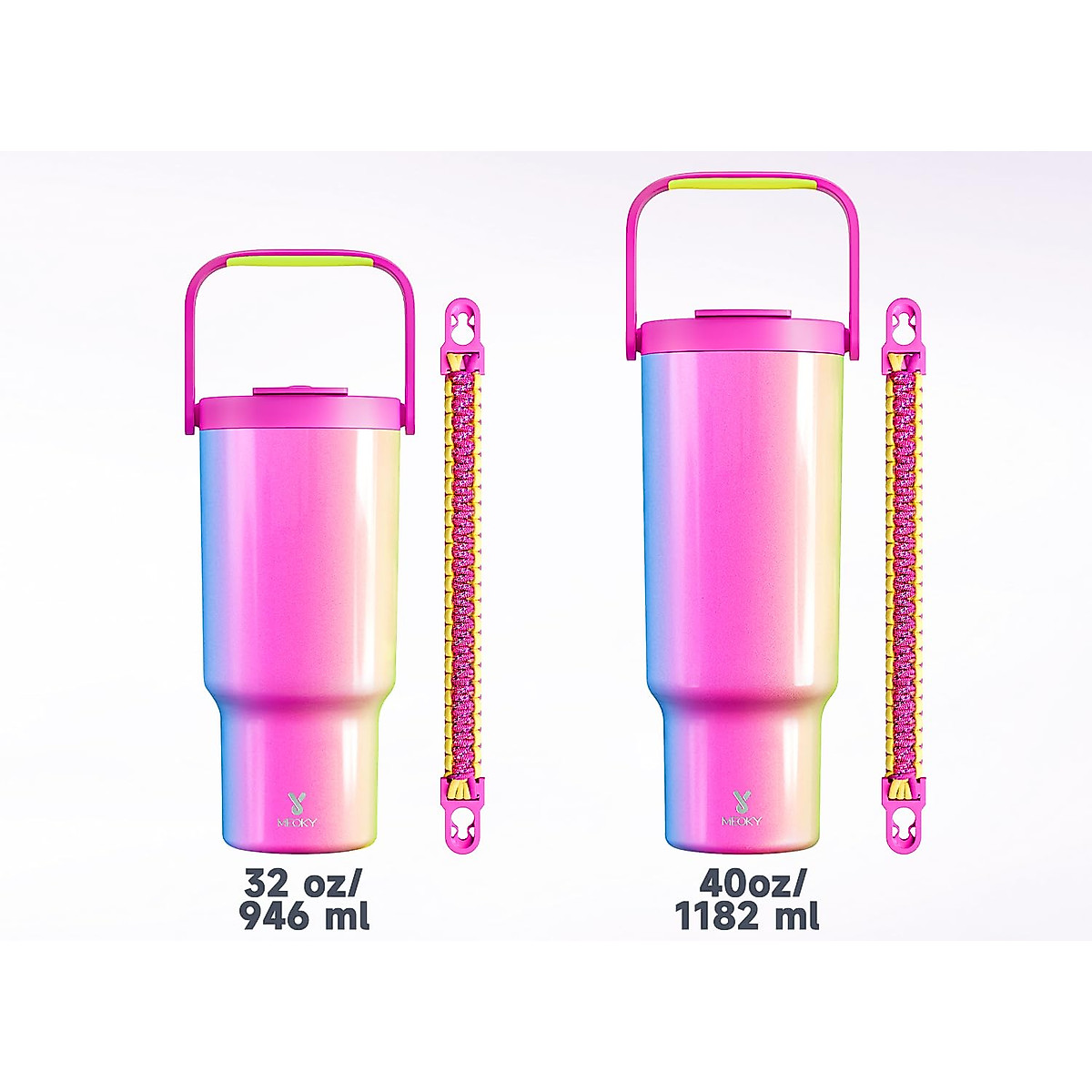 Meoky 40 oz Tumbler with Handle and Straw, Insulated Water Bottle, Stainless Steel Travel Mug, Keeps Cold for 34 Hours, 100% Leak Proof, Fits in Car Cup Holder (Carnival)