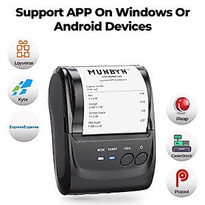 MUNBYN POS Receipt Printer, 58mm Receipt Printer, 2.28inch Wireless Portable Mobile Mini Bluetooth Thermal Printer, Compatible with Android Windows for Small Business, Not-Square, NOT-iOS