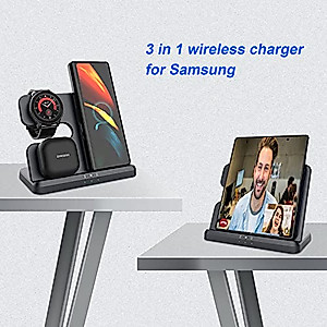 3 in 1 Wireless Charger for Samsung, Samsung S23 Ultra Charger for S22 Ultra/S23 /S23+/Z Fold 4/Flip 4/S22, Galaxy Watch 5/5 Pro/4 Charger，Wireless Charging Station for Galaxy Buds Black