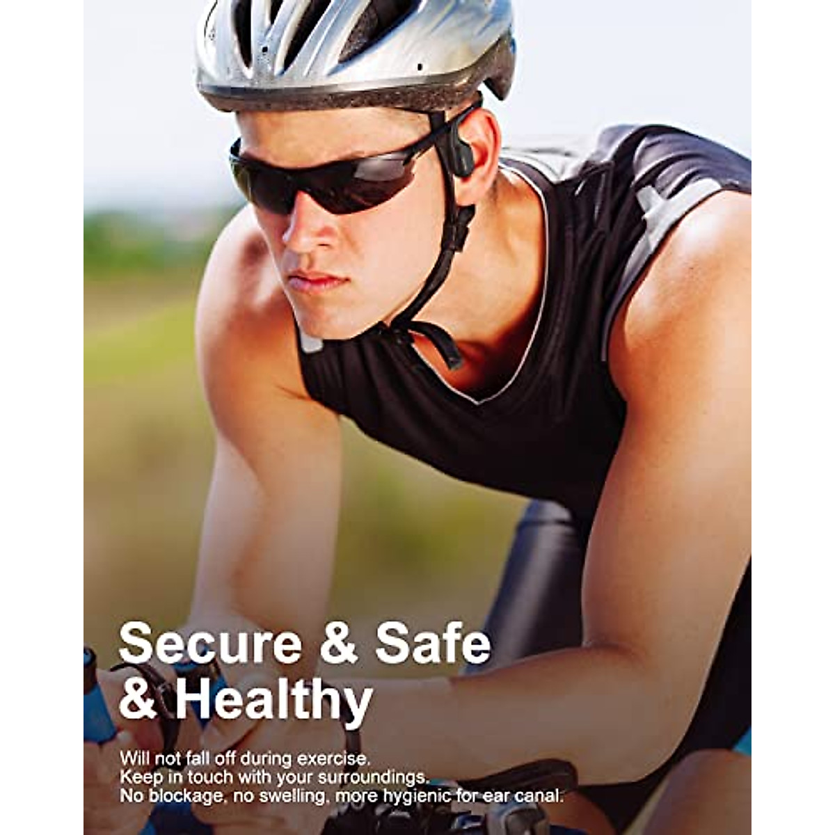 LISNLAB Bone Conduction Headphones, Open-Ear Bluetooth 5.2 Sport Headphones, Wireless Earphones with Mic, IP55 Sweatproof Headset for Running Workouts Gym Cycling Hiking （Black）