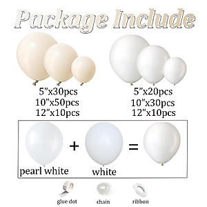 Pearl white Double-Stuffed Balloon Garland Arch Kit,154 Pcs Different Sizes 12/10/5 inch White Sand Cream Balloons For Bridal Shower Birthday Anniversary Wedding Decorations