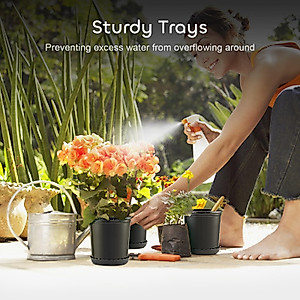 GROWNEER 12 Set 6‘’ 1 Gallon Nursery Pot for Plants Flexible Flower Pots with Drainage Hole and Saucer, Plant Container for Indoor Outdoor, Seedlings, Vegetables, Succulents, Cuttings(Black)