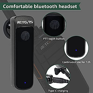 Retevis RB37 New Version,Bluetooth Two Way Radio,Walkie Talkies for Adults,Wireless Earpiece,2000 mAh,VOX,Type-C,for Retail Pet Hospital (2 Pack)