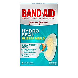 Band-Aid Brand Hydro Seal Adhesive Bandages for Heel Blisters, Waterproof Blister Pad and Hydrocolloid Gel Bandage, Sterile and Long-Lasting, 6 ct