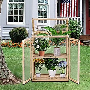 Wooden Cold Frame Greenhouse 2-Tier Garden Mini Nursery Vented Planter Wood Portable Flower Cabinet Front Top Opening Home Decor Indoor Backyard Outdoor 22X14X29