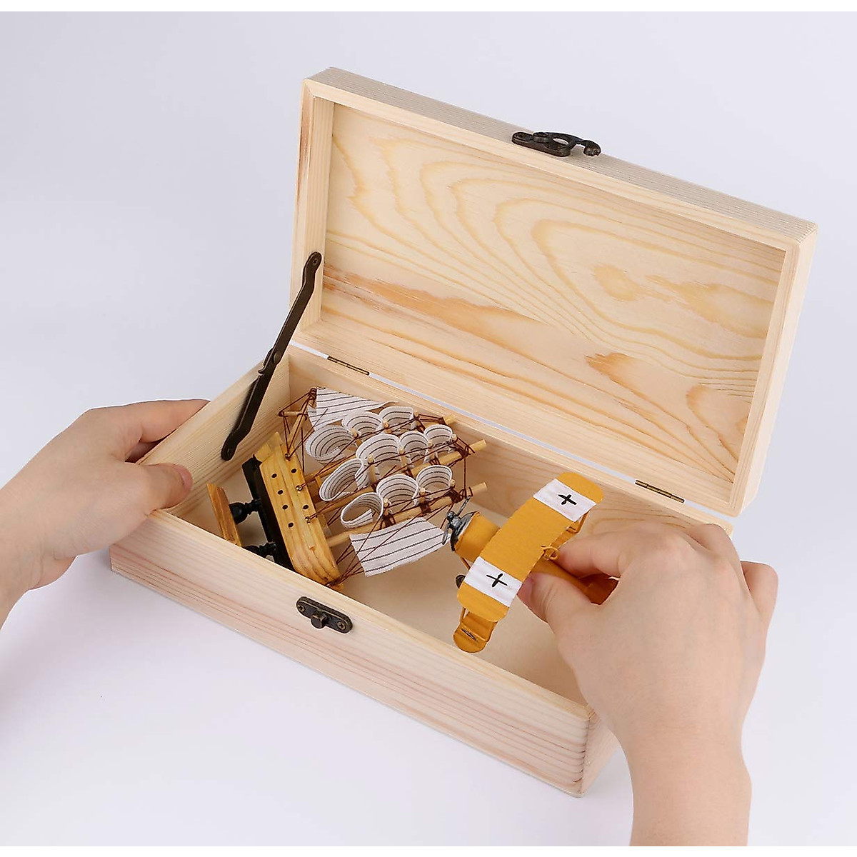 dedoot Unfinished Wooden Box with Hinged Lid 9.7x5.5x2.7 Inch Rectangle Keepsake Box Clasp Wood Box, Storage Box Wooden Gift Boxes for DIY Crafts, Home Deocration, Jewelry