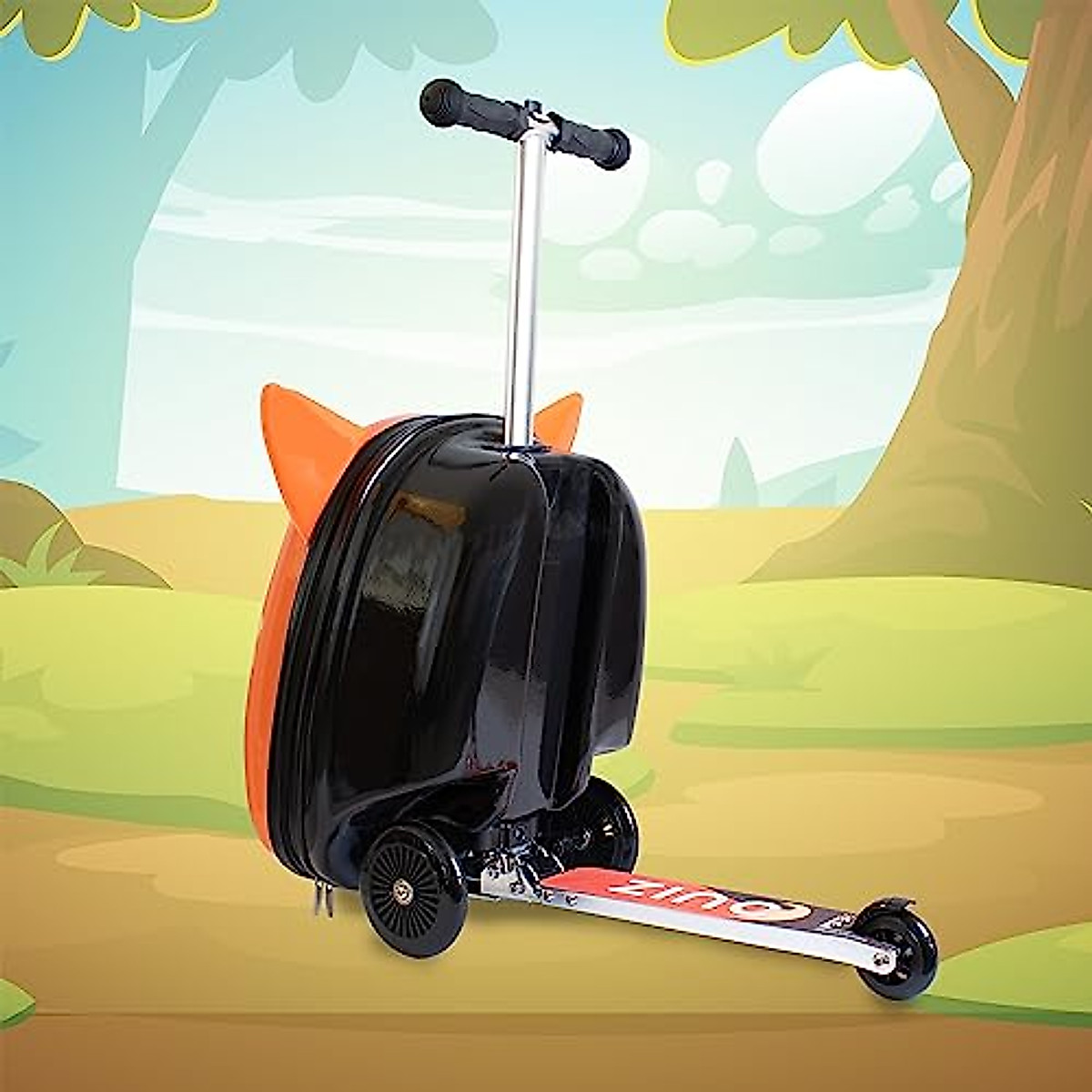 FLYTE Scooter Suitcase Folding Kids Luggage – Frazer the Fox, 18 Inch Hardshell, Ride On with Wheels, 2-in-1, 25 Litre Capacity