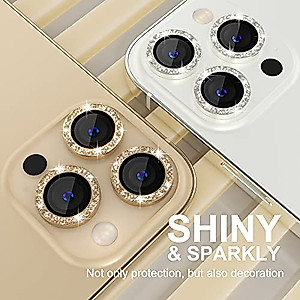 Choiche [3+1] for iPhone 13 Pro/iPhone 13 Pro Max Camera Lens Protector Bling, 9H Tempered Glass Camera Cover Screen Protector Metal Ring Decoration Accessories (Glitter-Gold)