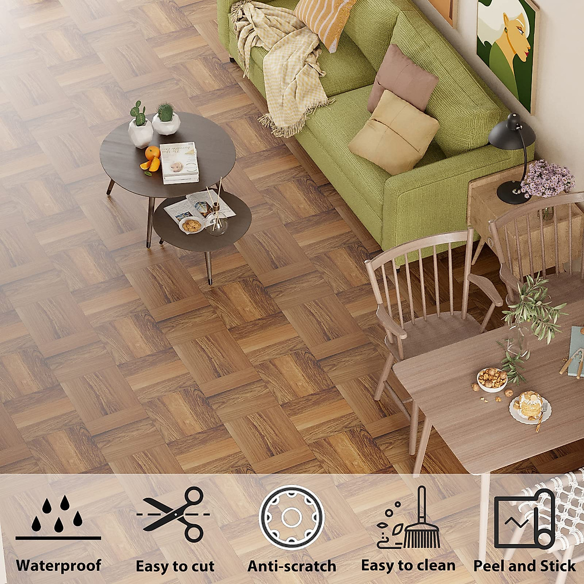 WIFEA Vinyl Flooring Roll, Vinyl Plank Flooring 23.6"x 118"/19 Sq.Ft, Unique Oak Texture Wear and Water Resistant Vinyl Flooring, 1.5mm Thickened Peel and Stick Floor Tiles for Any Room, Yellow