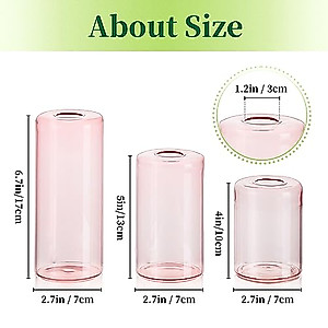 Small Glass Bud Vases for Centerpieces – Hewory 12pcs Pink Blown Single Flower Vases Bulk, Modern Mini Cylinder Vase Set for Wedding Anniversary Birthday Party Events Home Living Room Table Decor