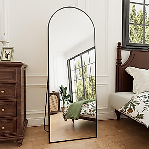 Rowjut 64"x21"Floor Mirror Arched Full Length Mirros, Mirror Floor Length Standing Hanging or Leaning & Large Full Body & Wall Mirror for Bedroom, Living Room, Aluminum Frame, Black