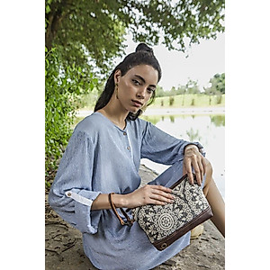 Myra Bags Summer Mist Canvas, leather & Rug Pouch Wristlet S-1942